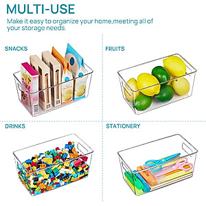 Vtopmart Clear Plastic Pantry Organizer Bins, 6 PCS Food Storage Bins with Handle for Refrigerator, Fridge, Cabinet, Kitchen, Countertops, Cupboard, Freezer Organization and Storage, BPA Free, Small