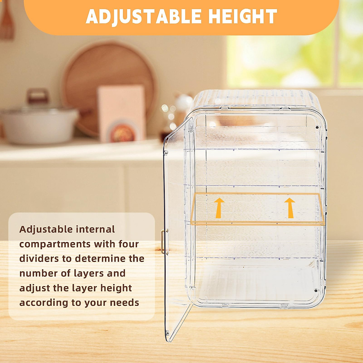 JILLMO Pastry Display Case, Bakery Display Case, Bread Box Plastic, Bread Keeper Storage Container Airtight, Four-Ply Adjustable Height Bread Boxes for Kitchen Counter