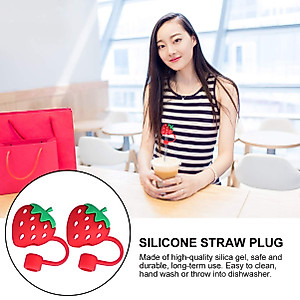 Garneck 2Pcs Silicone Straw Tips Cover Cute Strawberry Reusable Drinking Straw Tips Lids Dust- Proof Plugs Cap Protector Airtight Seal Proof