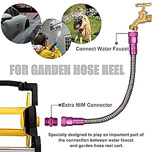 YANWOO 304 Stainless Steel 3 Feet Female to Female Garden Hose with Pink Male to Male Connector for Garden Hose Reel Cart (3ft)