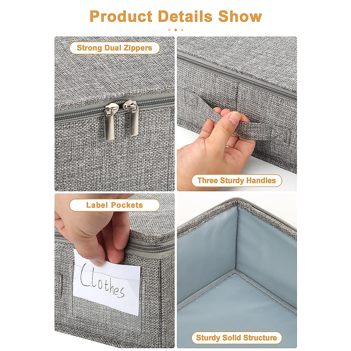 punemi Under Bed Storage Containers, 2 Pack 4.5 Inch Tall Low Profile Underbed Clothes Storage Organizer Bin with Sturdy Side & Bottom Support, Use as Clothes Organizer, Pillow and Blanket Organizer