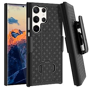 Fingic Compatible with Samsung Galaxy S23 Ultra Case, Galaxy S23 Ultra Holster Case Combo Shell Slim Rugged Case with Kickstand Swivel Belt Clip Holster Cover for Samsung Galaxy S23 Ultra 2023, Black