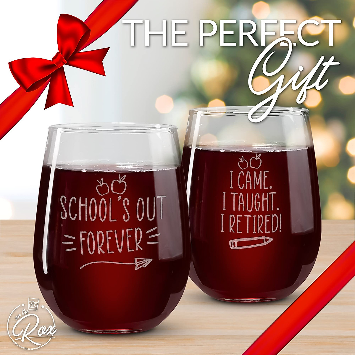 Retirement Gifts for Women 2022 - 2PC Retired Teachers Stemless Wine Glass 17Oz- Funny Teacher Gifts - Gifts for Daycare Provider - Teacher Appreciation Gifts - Retired Gifts for Professors