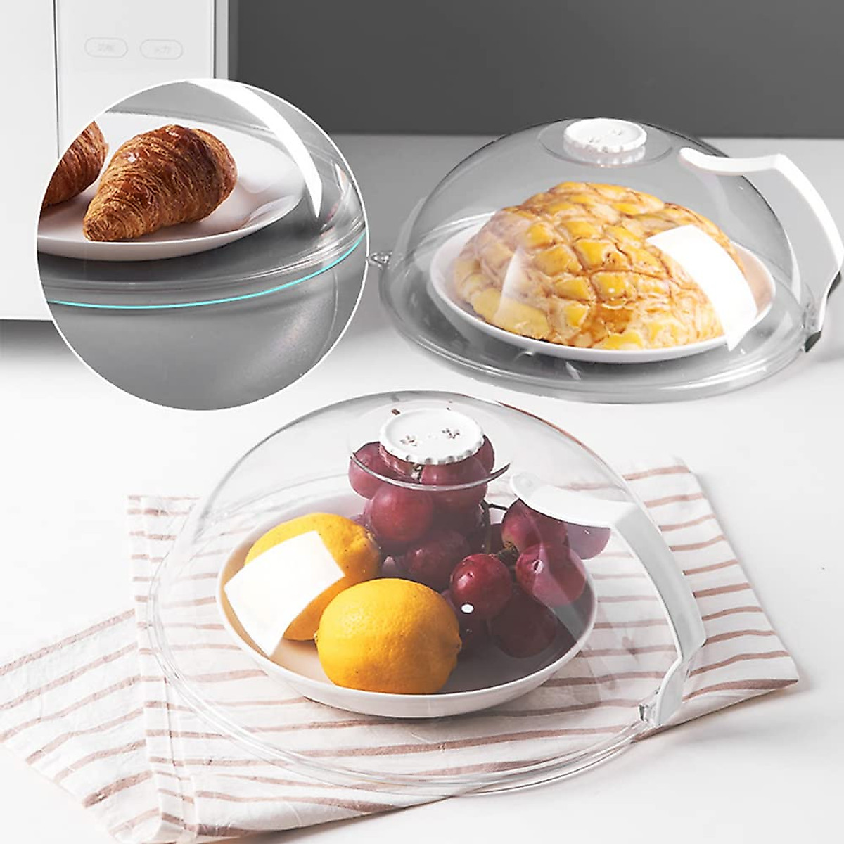 Igikzz 2 Pack Large Microwave Splatter Cover, Transparent Cover, Microwave Plate Cover Lid with Handle and Adjustable Steam Vents Holes Keeps Microwave Oven Clean