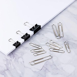 FUDAO FAMILY Paper Clips Binder Clips,340 PCS Paper Clips Assorted Sizes,Binder Clips Assorted Sizes,Silver Paper Clip,Black Binder Clip,FFHY100102