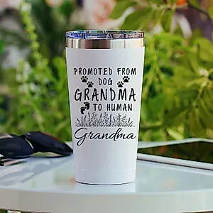 MTSDECO Promoted from Dog Grandma to Human Grandma Tumblers & Water Glasses 20 oz Insulated Stainless Steel Travel Coffee Mug Tumbler for Hot & Cold Beverages Birthday Christmas Gifts