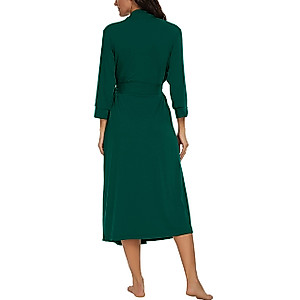 VINTATRE Women Kimono Robes Long Knit Bathrobe Lightweight Soft Knit Sleepwear V-neck Casual Ladies Loungewear Dark Green-X-Large