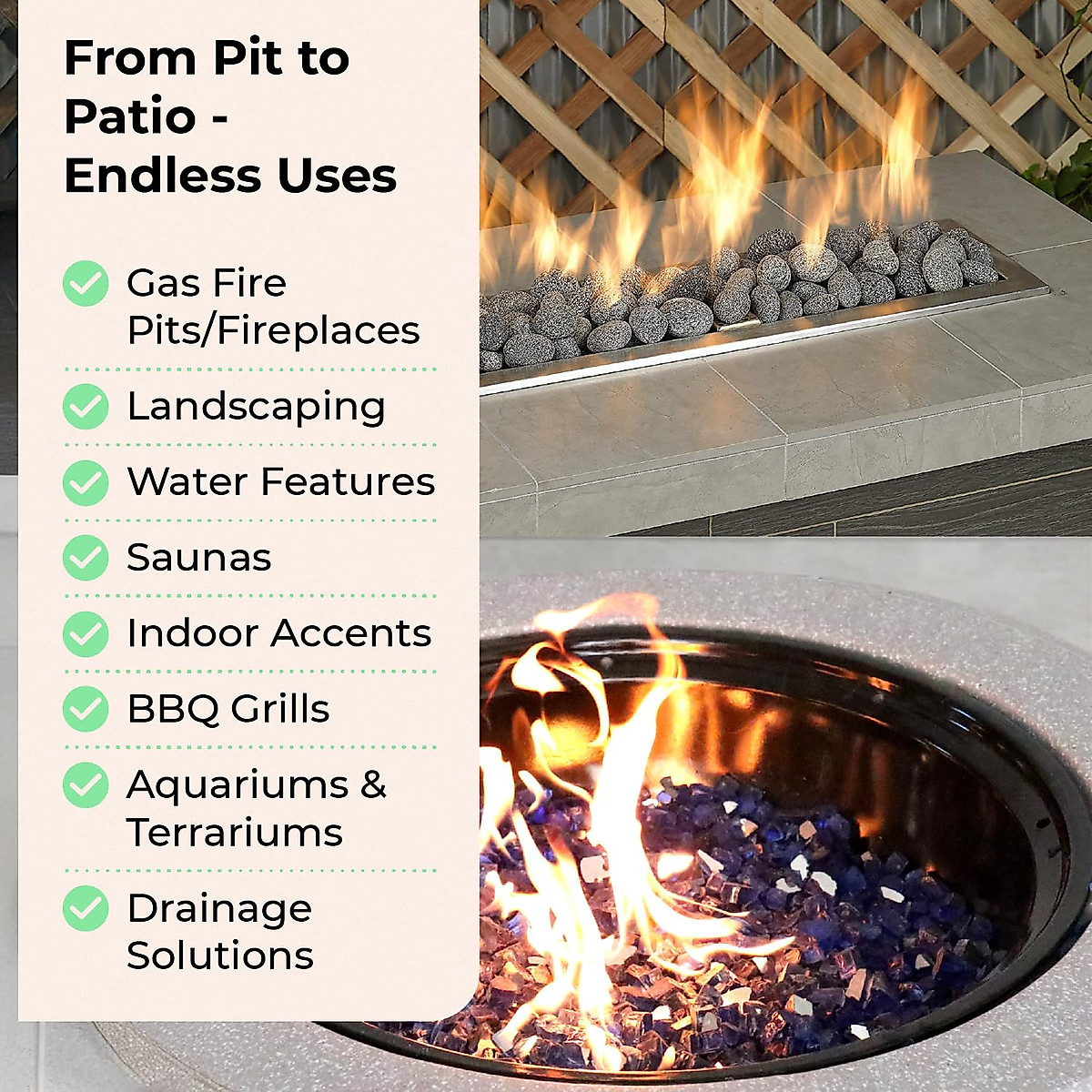 Premium Pebbles Black Lava Rocks for Fire Pit - 2 to 3 inch - 10 lbs - Gas Fireplace Rocks - Decorative Lava Stone for Indoor & Outdoor Gas Fireplace