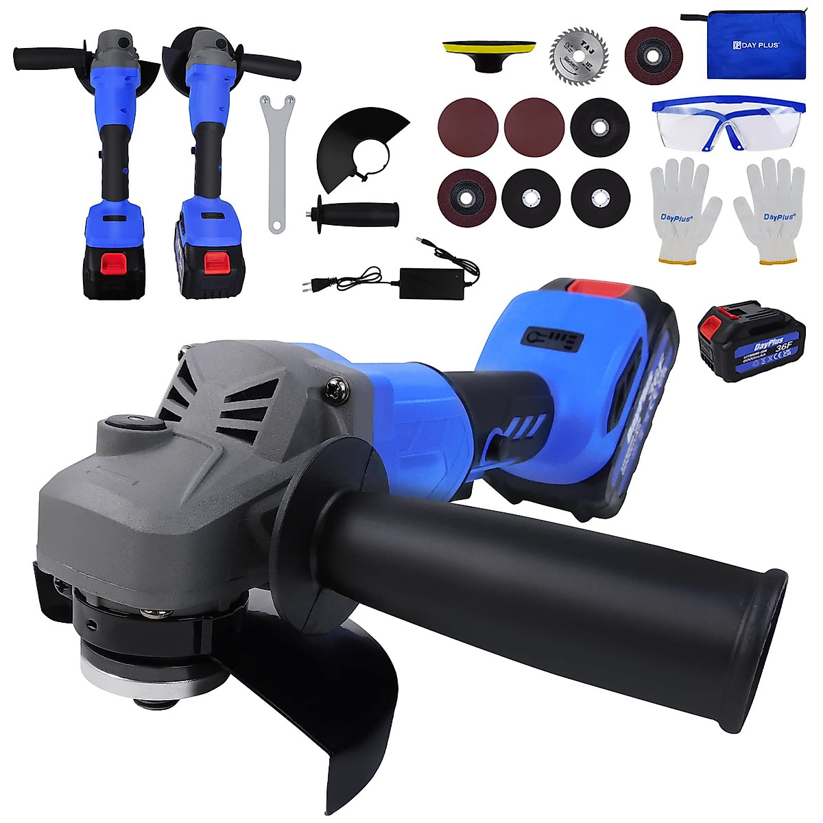 Cordless Angle Grinder, 21V Electric Angle Grinder Tool with 6.0Ah Battery and Charger, 10000RPM Brushless Motor Metal Grinder, 4-1/2 Inch Cutting Wheels, Cutting and Polishing