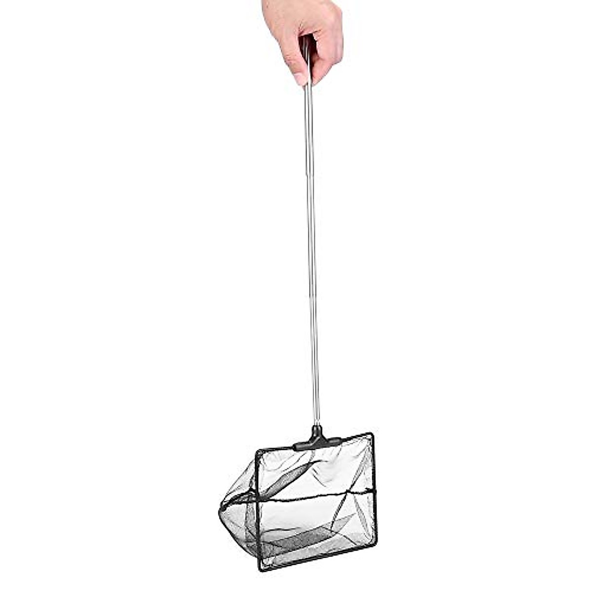 Lpraer Aquarium Fish Net 5" x 6" Fish Net with Extendable 7.4"-16.3" Telescopic Stainless Steel Long Handle Fine Mesh Fish Net for Fish Tank