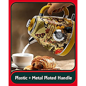 Hazel Quinn X Eduardo Recife Collaboration Electric Kettle with Thermometer - 1.7 Litres / 57.5 Ounces Retro Tea Kettle, All Stainless Steel, Fast Boiling 1200W, Cordless, BPA-free, Automatic Shut-Off