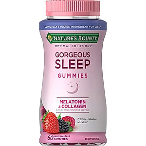 Nature's Bounty Optimal Solutions Gorgeous Sleep Melatonin 5mg Gummies with Collagen, Assorted Fruit Flavors, 60 Count (Pack of 2)