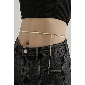 LUXSTRA Waterproof 18K Gold Waist-Chain | Three Sizes S, M, L Flat Snake Herringbone Belly Chain | Sexy Bikini Layering Body Chain For Women