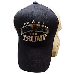 Bikers for Trump Black Khaki Mesh Trucker Cotton Embroidered Hat Cap