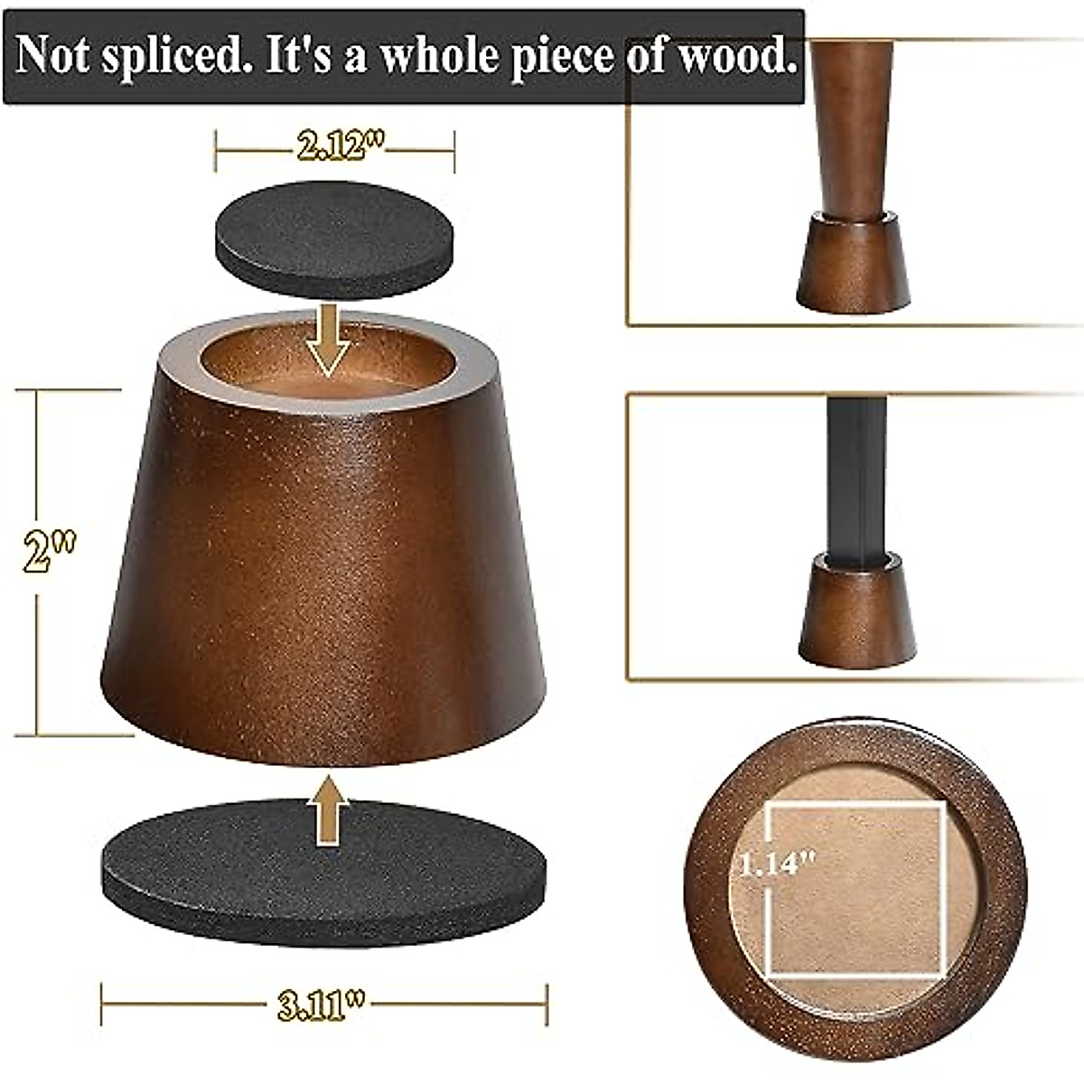 Sopicoz Wooden Furniture Risers 2 Inch Tapered Bed Risers Set of 6, Heavy Duty Wood Bed Lifts Risers for Table, Sofa, Couch, Desk, Dresser