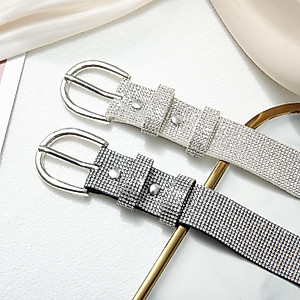 WELROG Rhinestone Belt for Women，Bling Crystal Vintage Belts Shiny Soft for Party Jeans Dresses(white-115)
