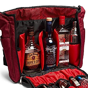 VADCAD Travel Bar Red & Black, Water Resistant, Bartending Supplies, Pockets for Carrying Cocktail Kit (Bag Only), 13.8H X 12.5W X 4.7D, Crimson Red