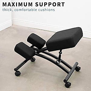 VIVO Kneeling Chair with Wheels, Adjustable Ergonomic Stool for Home and Office, Mobile Angled Posture Seat, Steel Frame & Black Cushions, CHAIR-K05B