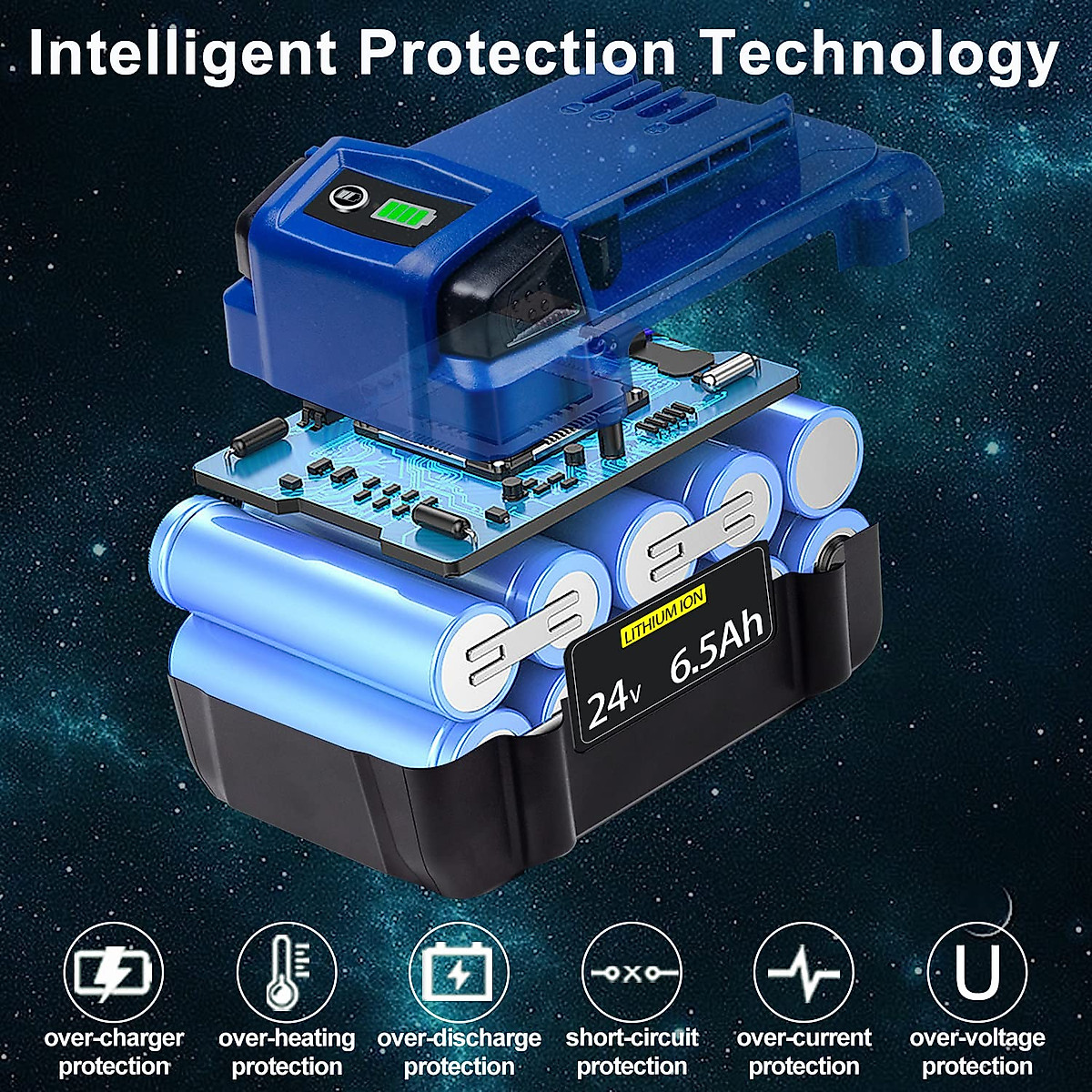 DTK Replacement for Kobalt 24V Battery 6.5Ah Lithium Ion Batteries KB624-03 KB524-03 KB424-03 KB224-03 KB124-03 Compatible with Kobalt 24V Cordless Tool（2Pack）