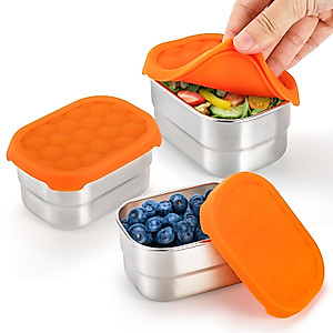 Goaste 4 Pack Stainless Steel Containers, 8 OZ Small Snack Container with Silicon Lids, Leakproof Sauce Dip Containers, Kids Lunch Box Food Container for School, Picnics, Camping Trips, Rectangle