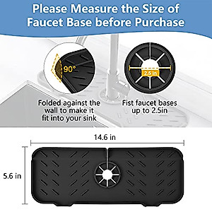 Silicone Faucet Mat for Kitchen, Sink Splash Guard, Sink Draining Pad Behind Faucet, Kitchen Sink Accessories, Faucet Absorbent Mat, Bathroom Faucet Water Catcher Mat (Black (14.6" x 5.6"))