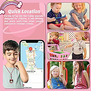[2Pack] AirTag Holder for Kids, WOFRO Air Tag Necklace Cute Cartoon Adjustable Length Anti-Lost Hidden Silicone Apple Airtag Protective Case for Child Teen Adults(Pink+Yellow)