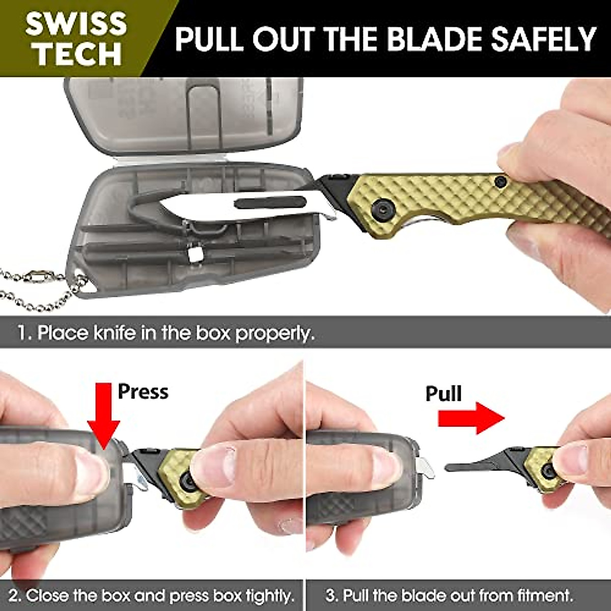 Swiss+Tech EDC Knife, Folding Pocket Knife with 5PCS Razor-Sharp Replaceable Blades, Belt Clip, Liner Lock & Aluminum Alloy Handle,Skinning Knives for Hunting, Survival, Fishing, Outdoor Skinning Deer