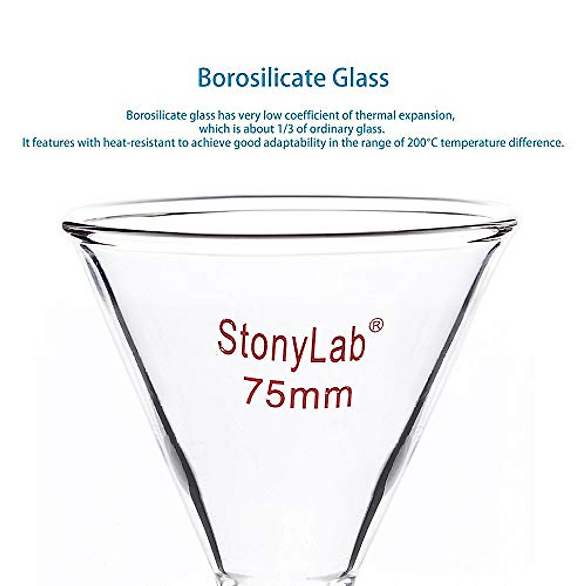 stonylab Glass Powder Funnel, Heavy Wall Borosilicate Glass Short Stem Funnel with 75 mm Top Diameter and 22 mm Stem Length