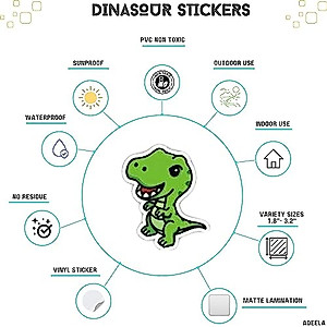 Adeela 100pcs Cute Dinosaur Stickers | Waterproof VSCO Stickers | Great on Waterbottles - Tablets - Laptops - PCS - Phones - Luggage | Assorted Sticker Packs for Kids Teens Adults