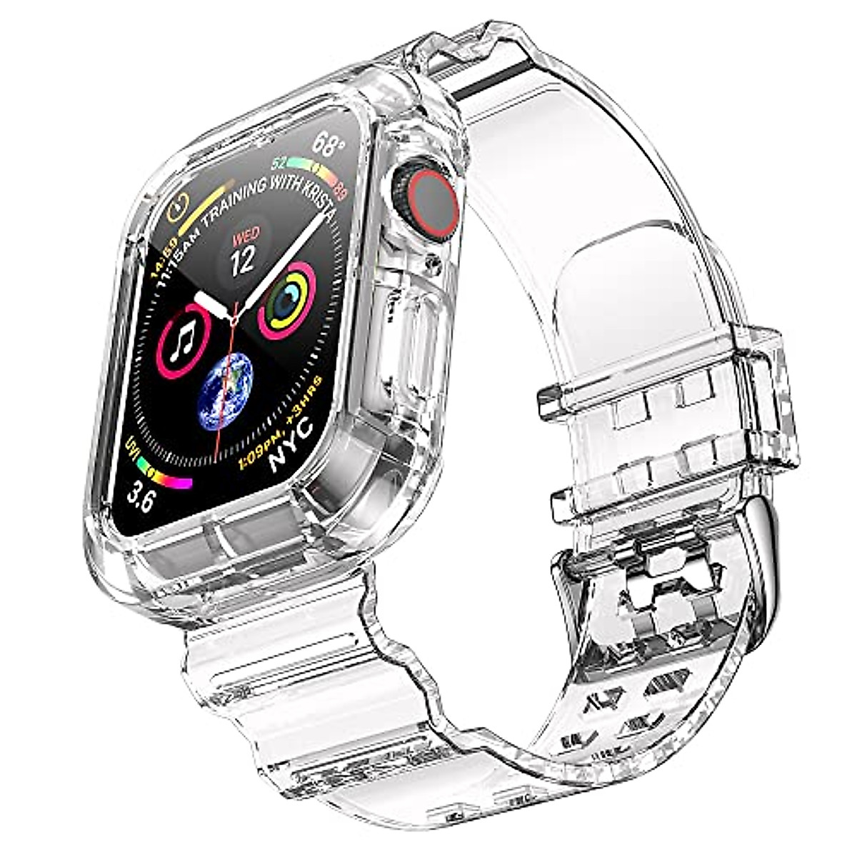 Clear Watch Band for Apple Watch 38mm 40mm 41mm 42mm 44mm 45mm Jelly Crystal Bumper Case Band for Women Men Compatible with Apple Watch Series 8 SE 7 6 5 4 3 2 1