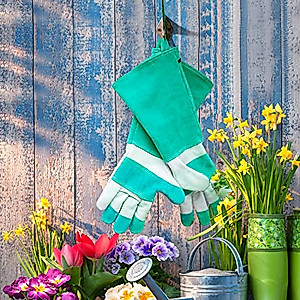 HODUP Gardening Gloves, Rose Pruning Gloves Thorn Proof, Long Cowleather Gauntlet Yard Work Gloves with Adjustable Cuffs