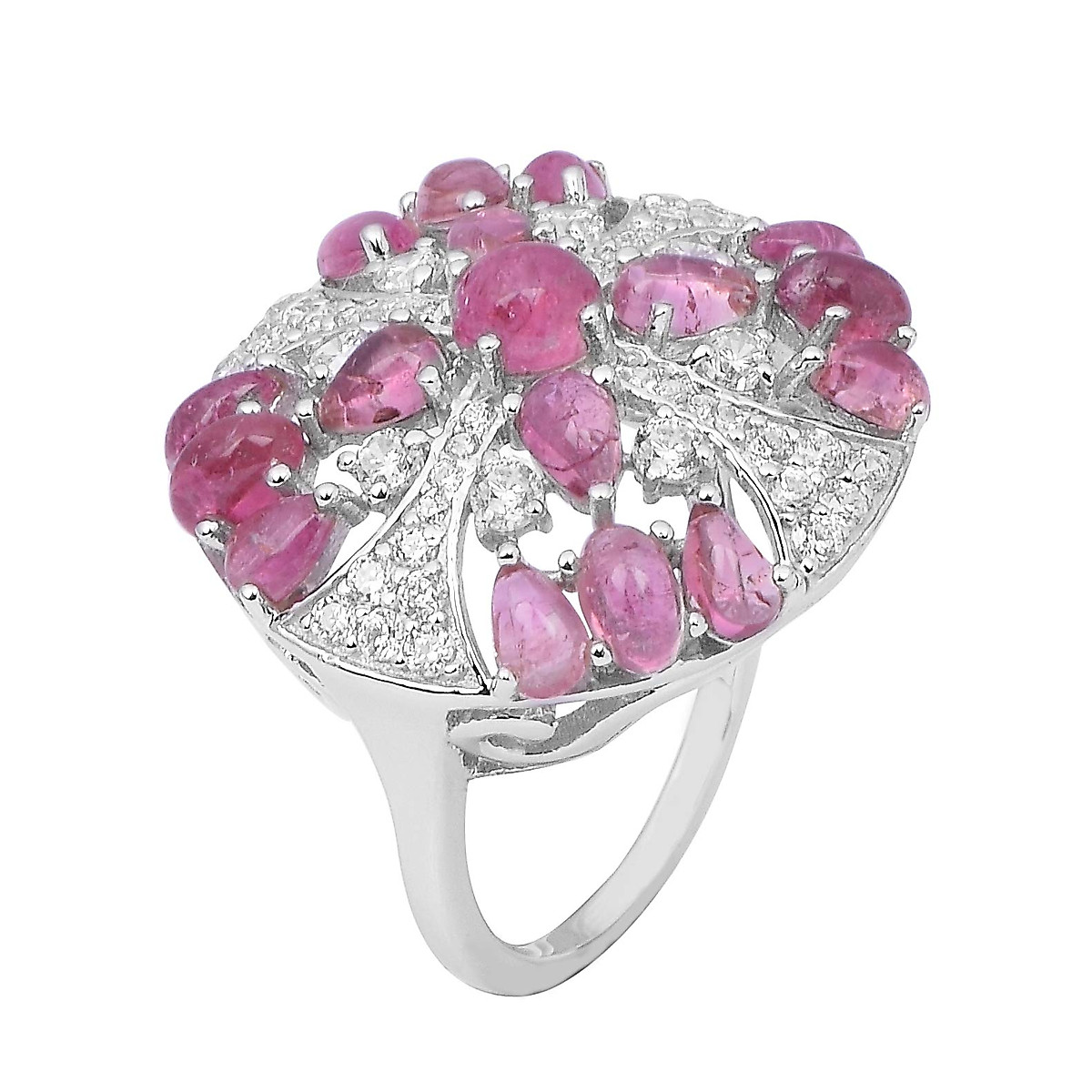 Shine Jewel 925 Sterling Silver Pink Tourmaline Gemstone Cocktail Statement Circle Wedding Ring (8)