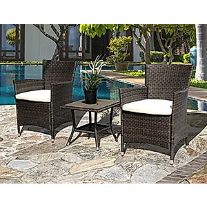 Super Patio Outdoor Patio Wicker End Table Rattan Square Glass Top Wicker Coffee Table Side Storage Table, Aluminum Frame, Espresso Brown