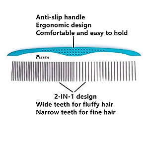 Piepea Pet Comb, Stainless Steel Teeth Comb for Dogs & Cats, Pet Hair Comb for Home Grooming Kit, Removes Knots, Mats and Tangles, 7 1/4"