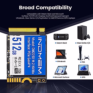 INDMEM M.2 2230 SSD, 512GB 2230 NVMe SSD PCle Gen 4.0x4 Internal Solid State Drive, 3D TLC NAND,Compatible with Surface Pro X Steam Deck GPD Laptop Ultrabook Tablet