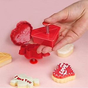 FVVMEED 4 Pieces Valentine's Day Love Couple Rose Diamond Biscuit Cutters Cookie Stamps Plunger Cutter Fondant Molds Embossing Spring Mold Press Cupcake Gum Paste Sugar Craft Decorating Baking Tool
