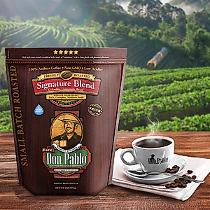 Don Pablo Gourmet Coffee - Signature Blend - Medium Dark Roast - Whole Bean Coffee - 100% Arabica Beans - Low Acidity and Non-GMO - 2lb bag