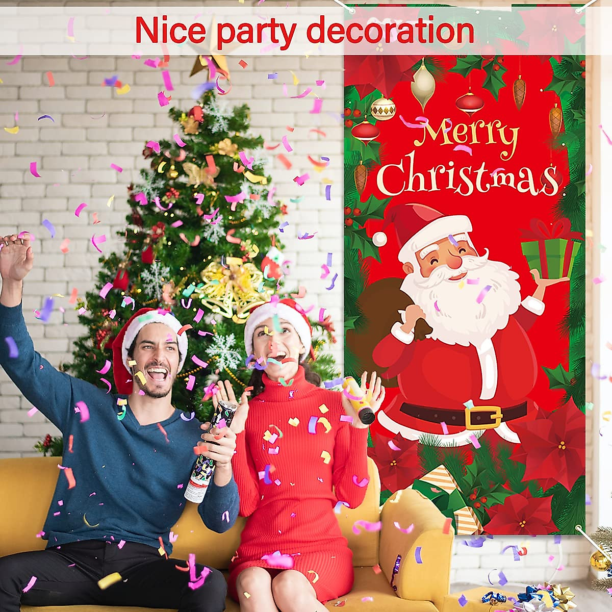 Christmas Door Cover Santa with Gifts Door Decoration Holiday Banner Backdrop 78 x 35.4 Inches