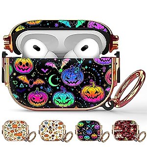 Bvatiuo for Airpods Pro 2nd Generation/1 Generation Case with Keychain,Airpods Pro 2 Case for Women Men, Full Protective Hard Shockproof AirPods Pro Case (2022/2019) (Halloween Pumpkin)