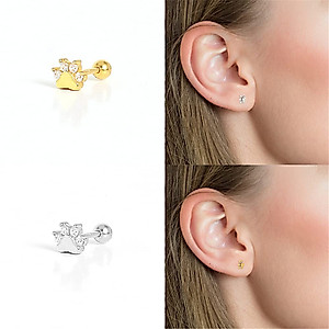 18g Mini Paw Print CZ Stud Earrings Sterling Silver Cartilage Tiny Ball Screw Back Small Studs Hypoallergenic Tragus Helix Cute Animals Dainty Sleeper Stud Earrings for Women Daughter Pet Lovers (silver)