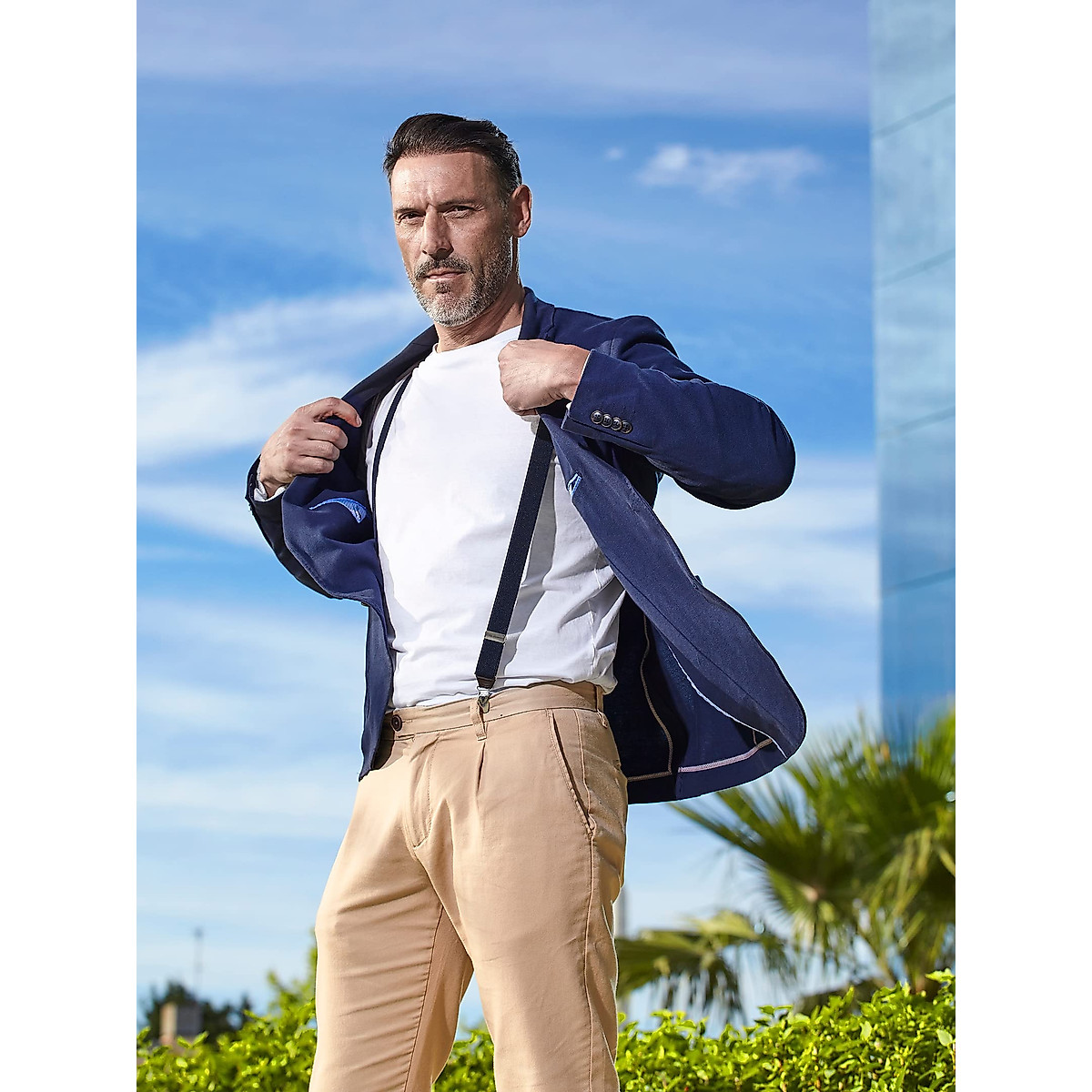 Dibi Black Suspenders for Men and Women - Adjustable X Back Suspenders for Tuxedo Suit Jeans - Heavy Duty Strong Clips (1 Inch - Black)