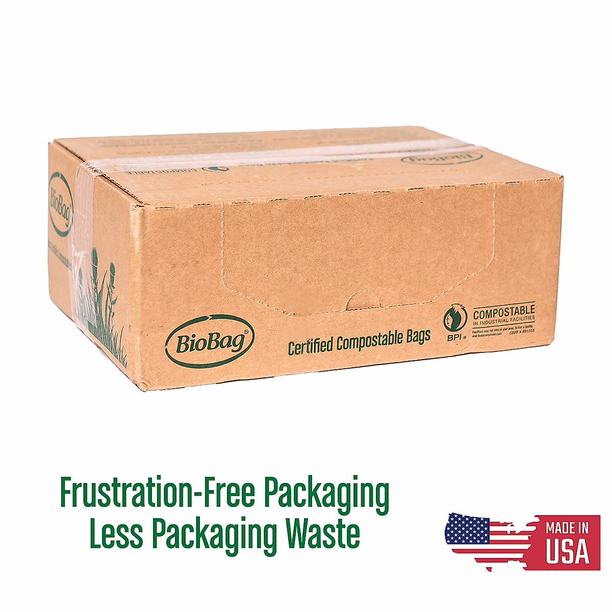 BioBag (USA) The Original Compostable Bag, 48 Gallon, 80 Count, 100% Certified Compostable Trash Bag Liners for Food Waste, Extra Strong and Durable, Trash Bag