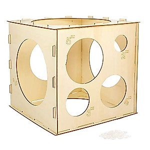 Auihiay 2-10 Inch Collapsible Wood Balloon Sizer Box Cube, Balloon Size Measurement Tool for Balloon Decorations, Balloon Arches, Balloon Columns (9 Holes)