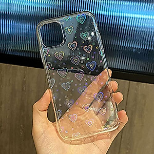 SmoBea Compatible with iPhone 12 Mini Case, for Laser Glitter Bling Heart Soft & Flexible TPU and Hard PC Back Shockproof Cover Women Girls Heart Pattern Phone Case (Rainbow Heart/Clear)