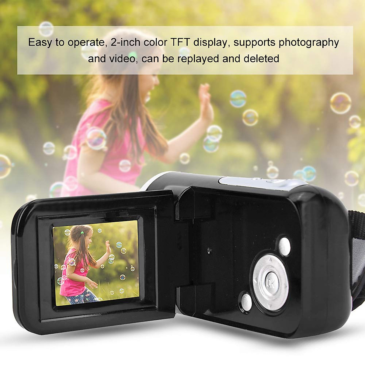 Vipxyc Video Camera Camcorder, 2inch TFT LCD Sceen Vlogging Camera Recorder HD Digital 16X Zoom Camcorder Toy with Micro USB for Kids Gift(Black)