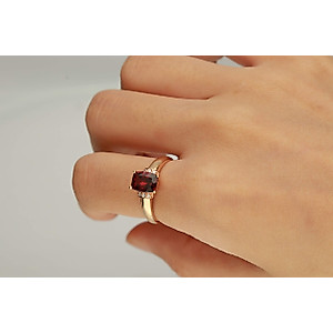 Gin & Grace 10K Rose Gold Purplish Pink Natural Garnet Diamond Ring (I1) with Daily Work Wear Jewelry for Women Gifts for Her