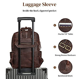 S-ZONE Vintage Genuine Leather Backpack Purse for Women Men Rucksack Travel Daypack with Luggage Sleeve