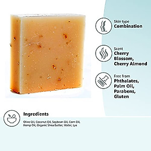 360Feel Cherry Almond Soap -5oz Castile Handmade Soap bar - Almonds Cherries, oatmeal as exfoliant - Pure Essential Oil Natural Soaps- Great as Anniversary Wedding Gifts Christmas stocking stuffer