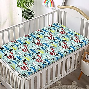Cars Themed Fitted Crib Sheet,Standard Crib Mattress Fitted Sheet Toddler Bed Mattress Sheets-Great for Boy or Girl Room or Nursery, 28“ x52“,Multicolor