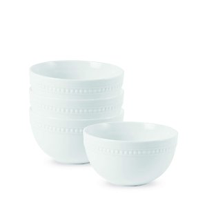 Everyday White by Fitz and Floyd Beaded 26 Ounce Porcelain Soup Cereal Bowls, Set of 4